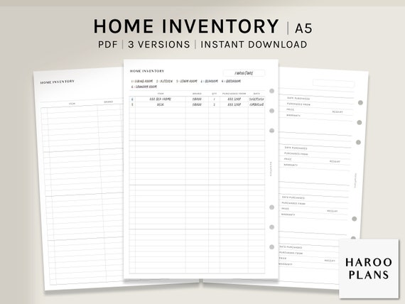 Home Inventory A5 Printable Planner Inserts Household - Etsy