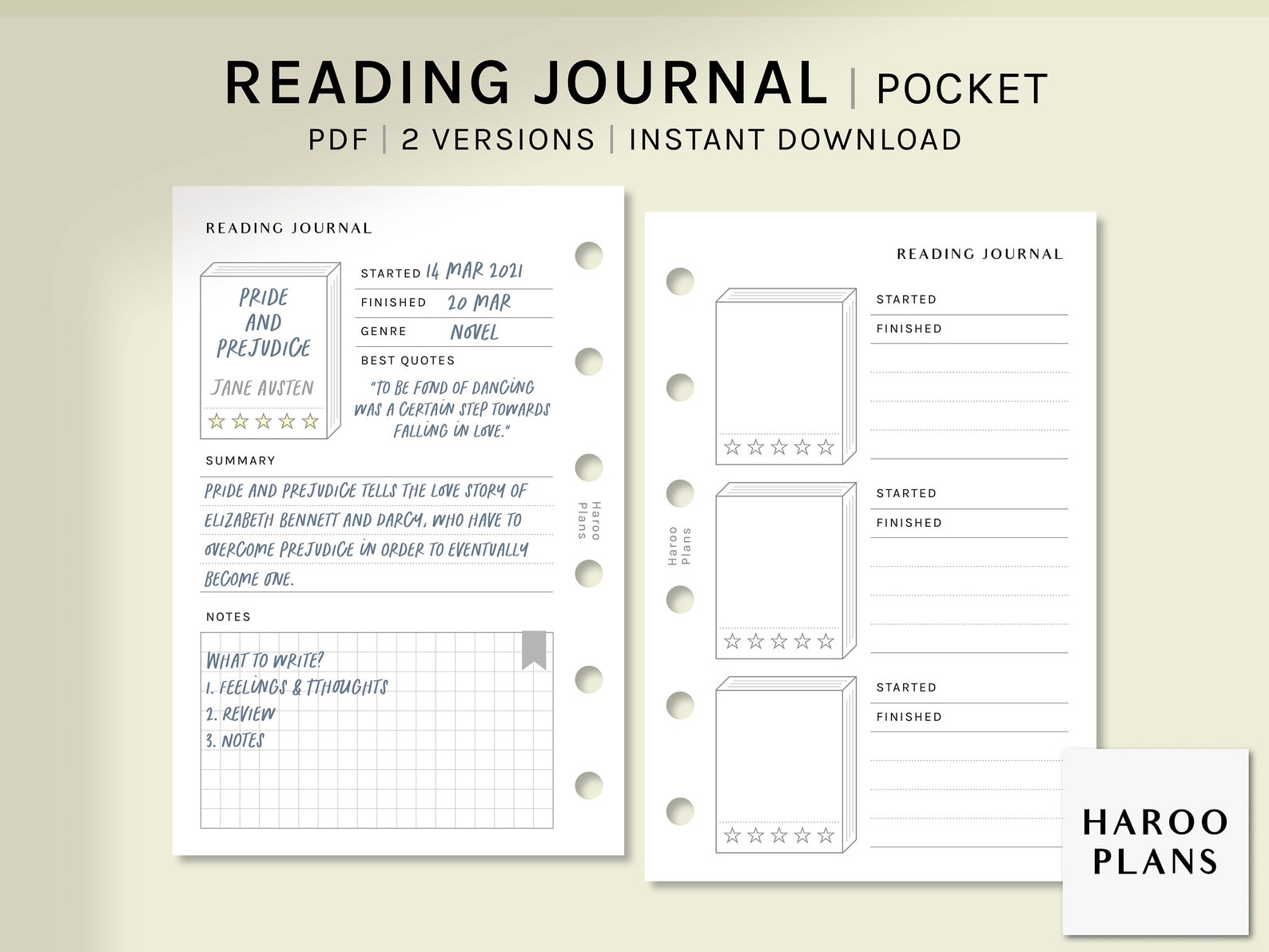 Reading Journal | Pocket Ring Printable Planner Inserts | Book Review ...