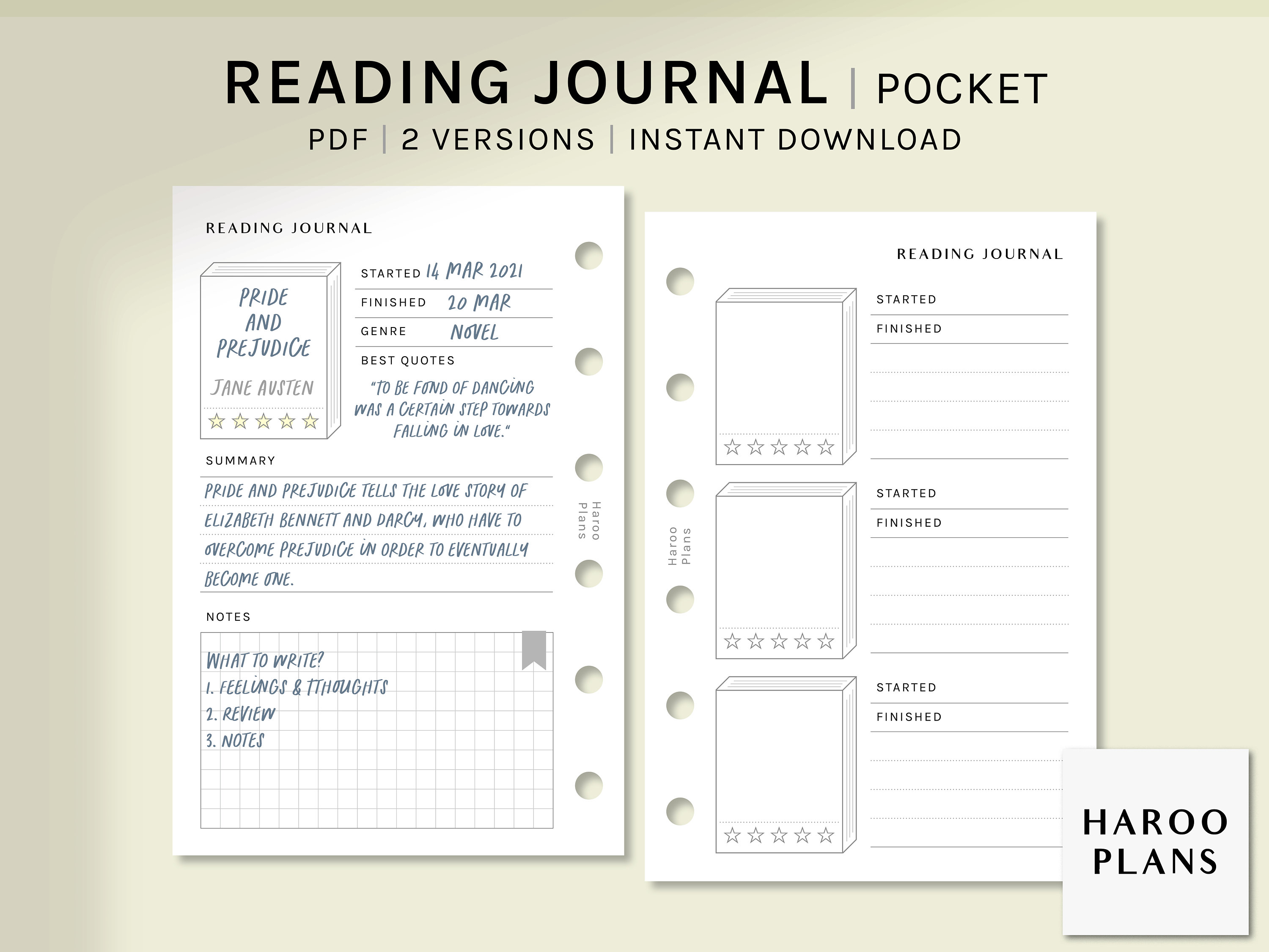 Reading Journal Pocket Ring Printable Planner Inserts Book - Etsy