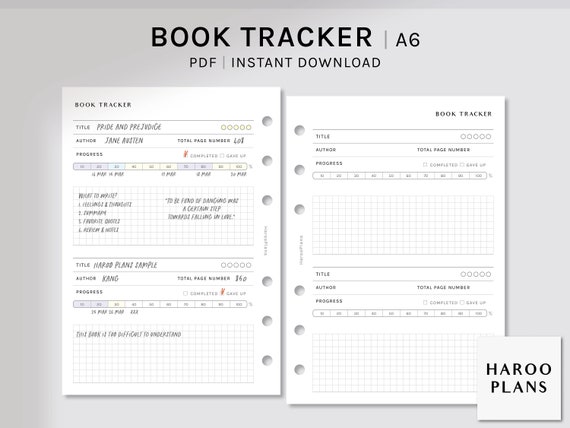 Book Tracker A6 Printable Planner Inserts Reading Progress | Etsy