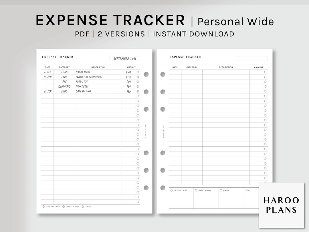 Expense Tracker | Personal Wide Printable Inserts | Spending Log ...