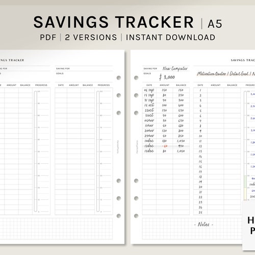 Savings Log Sheet A5 Printable Planner Inserts Financial - Etsy