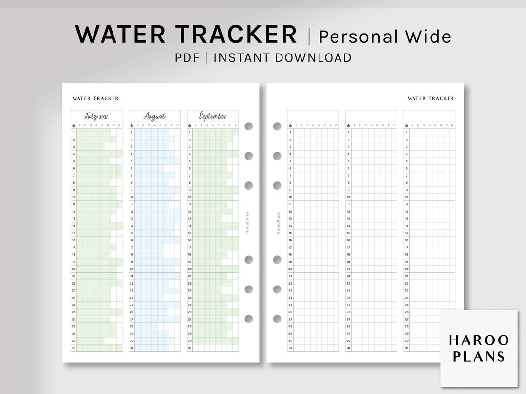 Water Tracker | Personal Wide Printable Planner Inserts | Water Intake ...