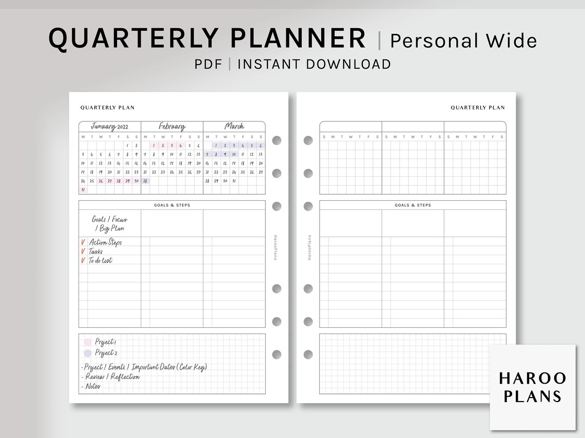 Quarterly Planner Personal Wide Printable Inserts 3 Month - Etsy