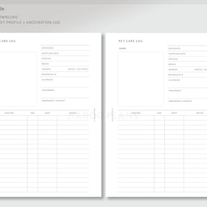 Pet Care Log | Personal Wide Printable Planner Inserts | Animal ...