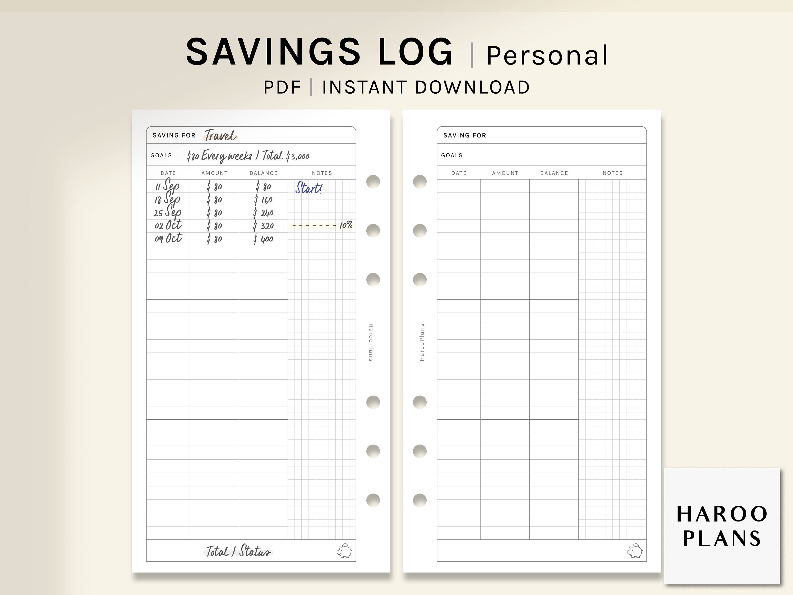Savings Log Personal Size Printable Planner Inserts - Etsy