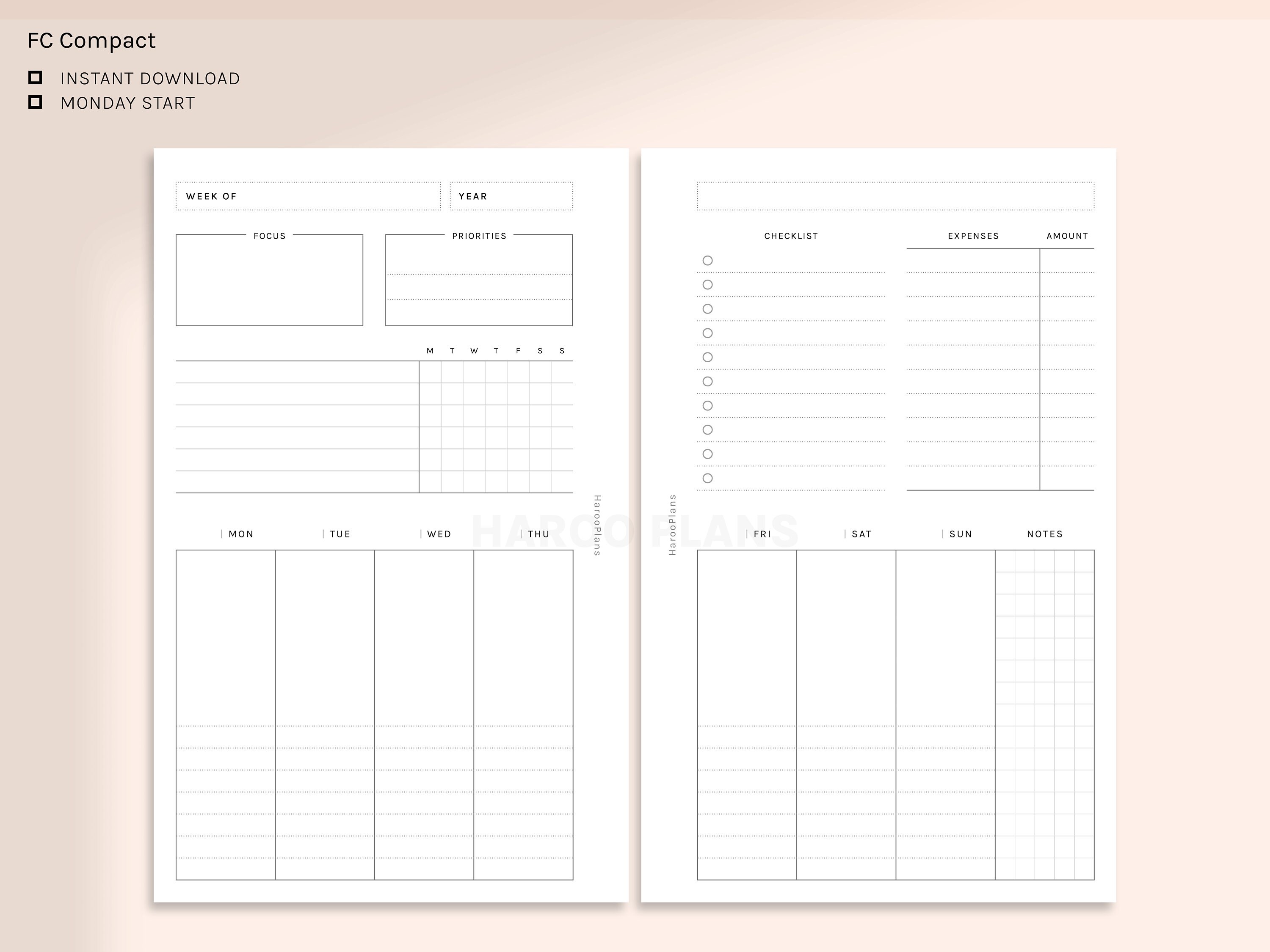 Week at a Glance | FC Compact Size Printable Planner Inserts | Weekly ...