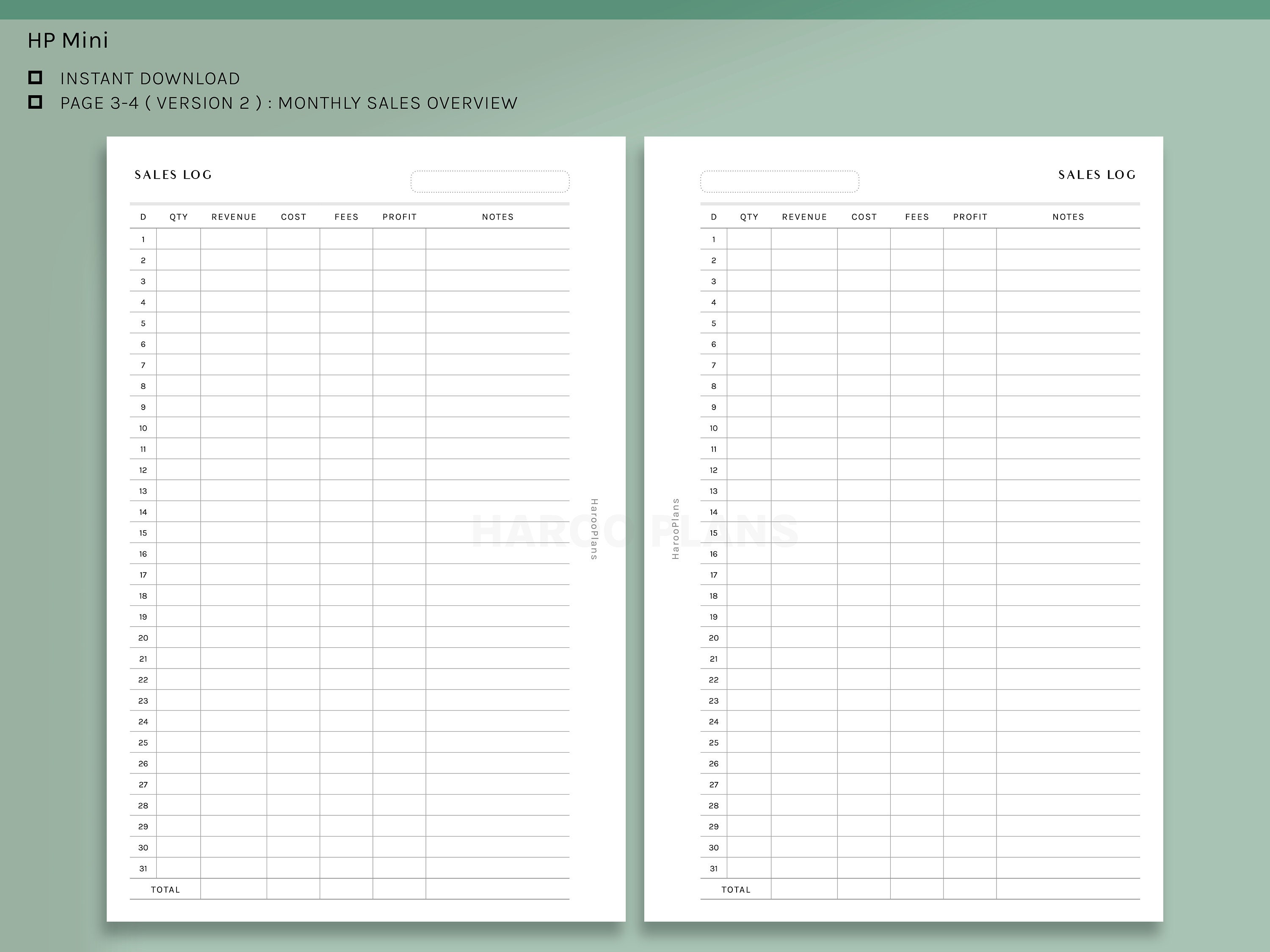Sales Log HP Mini Printable Happy Planner Inserts Order - Etsy
