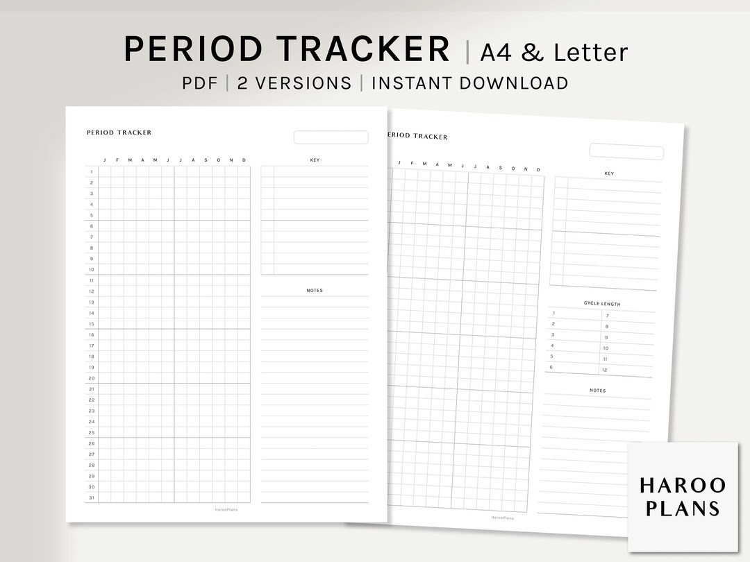 Period Tracker | A4, US Letter Printable Planner Inserts | Menstrual ...
