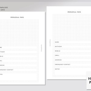Personal Information Page | A6 | Personal Data Sheet Printable Planner ...
