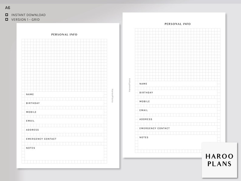 Personal Information Page A6 Personal Data Sheet Printable | Etsy