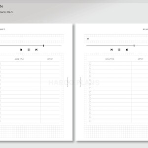 Playlist Sheet | Personal Wide Printable Planner Inserts | Music List ...