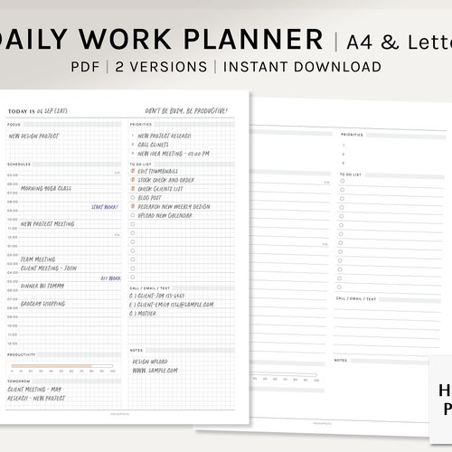 A5 Inserts : Work Day Planner Printable Daily Organizer - Etsy