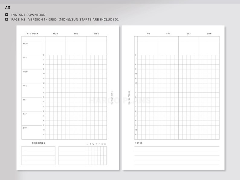 WO2P Schedule A6 Rings Printable Planner Inserts Simple - Etsy