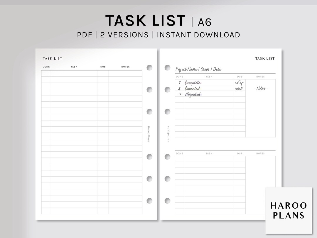 Task List | A6 Printable Planner Inserts | to Do List Template ...