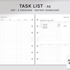Task List | A6 Printable Planner Inserts | to Do List Template ...