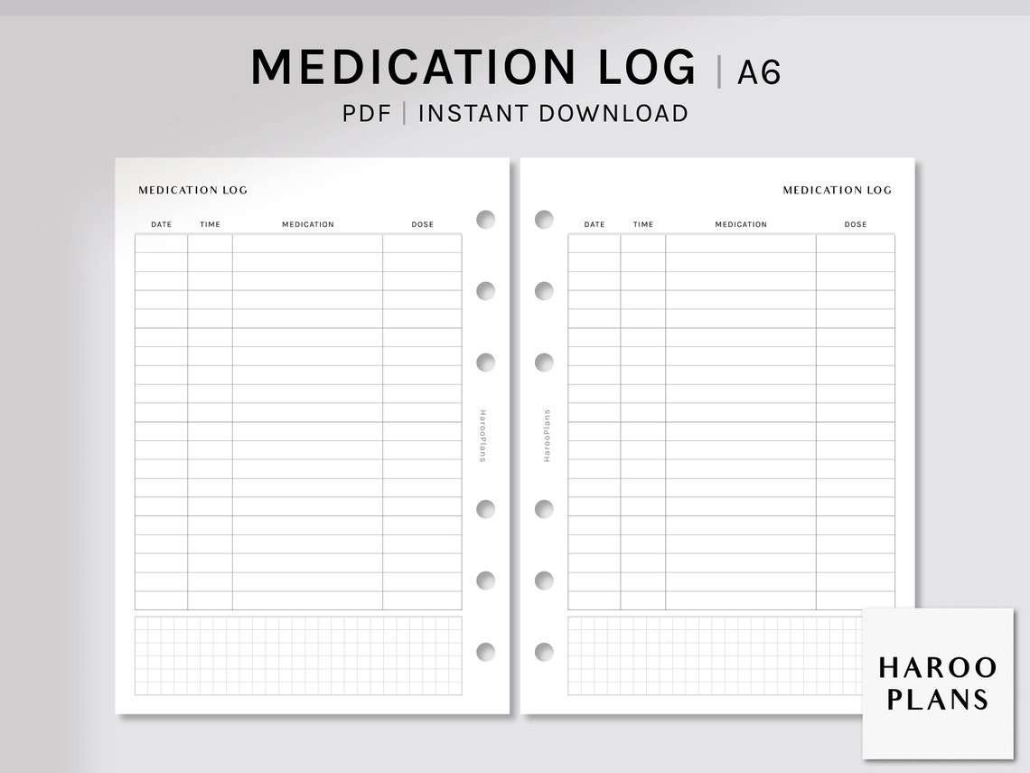 Medication Log Sheet A6 Printable Planner Inserts Medicine - Etsy