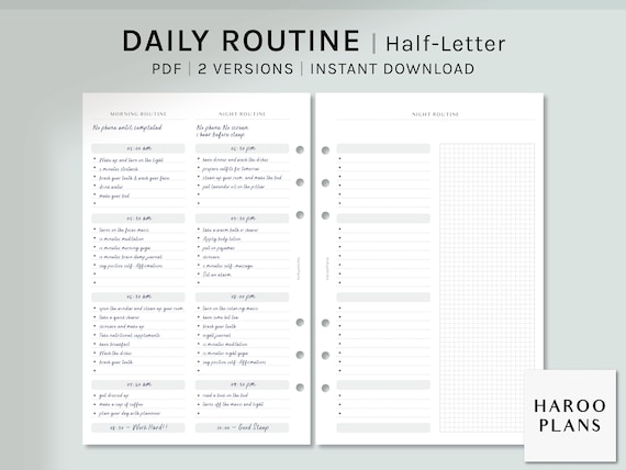 Daily Routine Half-letter Ring Printable Planner Inserts - Etsy