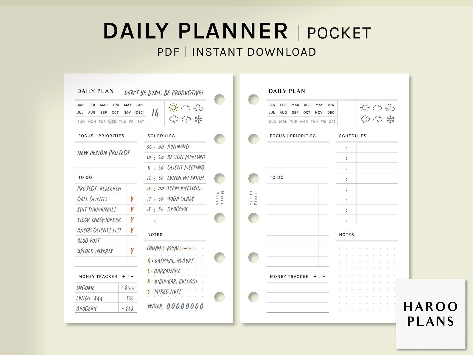 Daily Planner Pocket Size Printable Inserts Day Schedule - Etsy