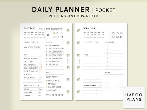 Daily Planner Pocket Size Printable Inserts Day Schedule - Etsy