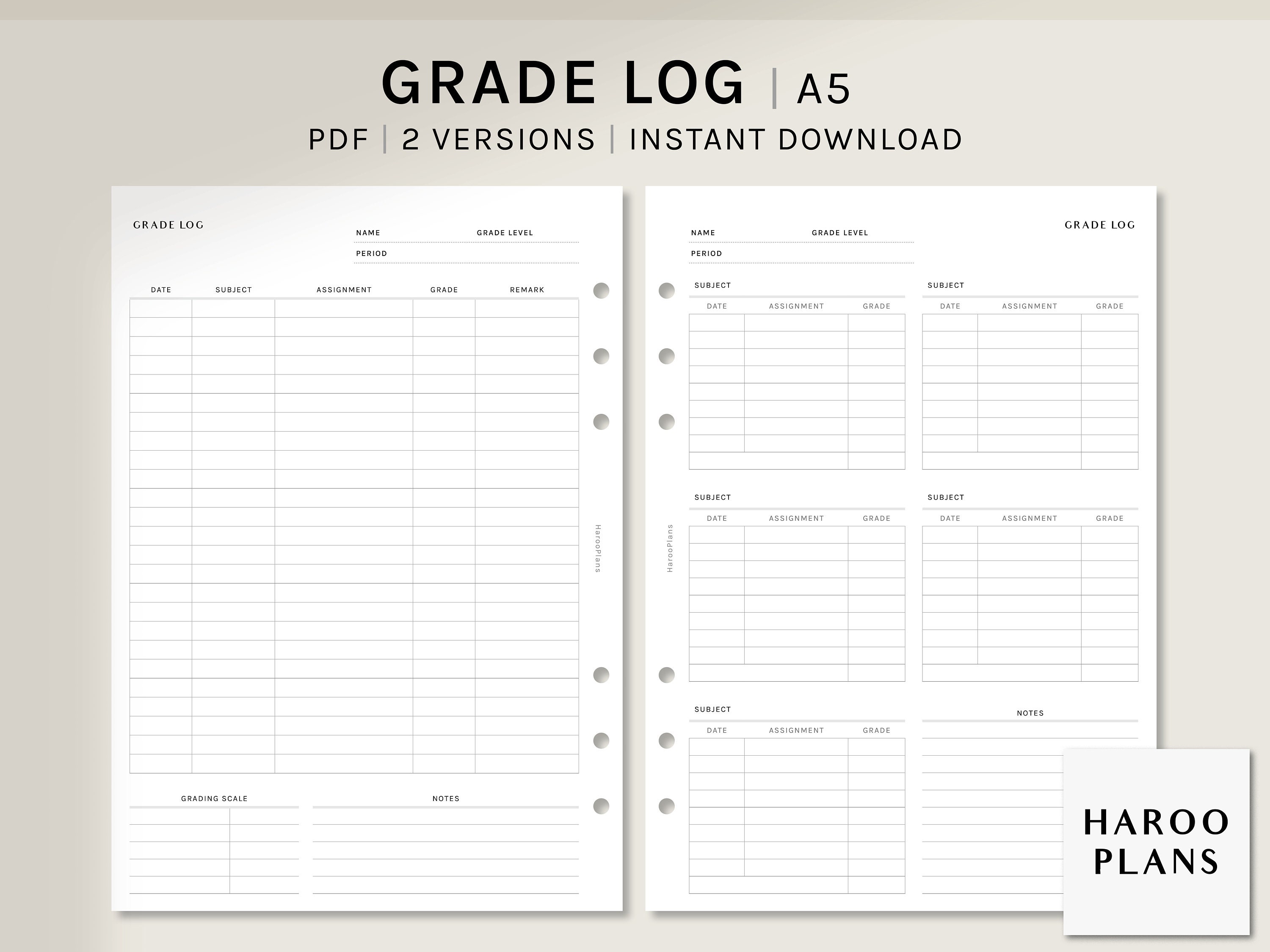Grade Log Sheet | A5 Printable Planner Inserts | Simple Homeschool ...