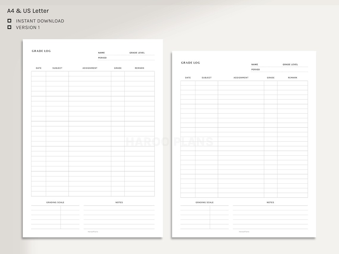 Grade Log Sheet A4 US Letter Printable Planner Inserts - Etsy