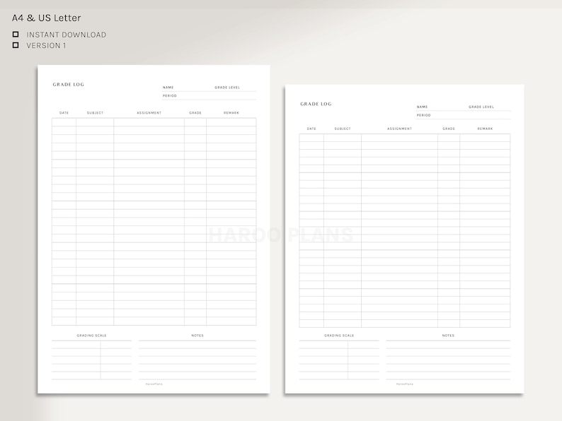 Grade Log Sheet A4 US Letter Printable Planner Inserts - Etsy