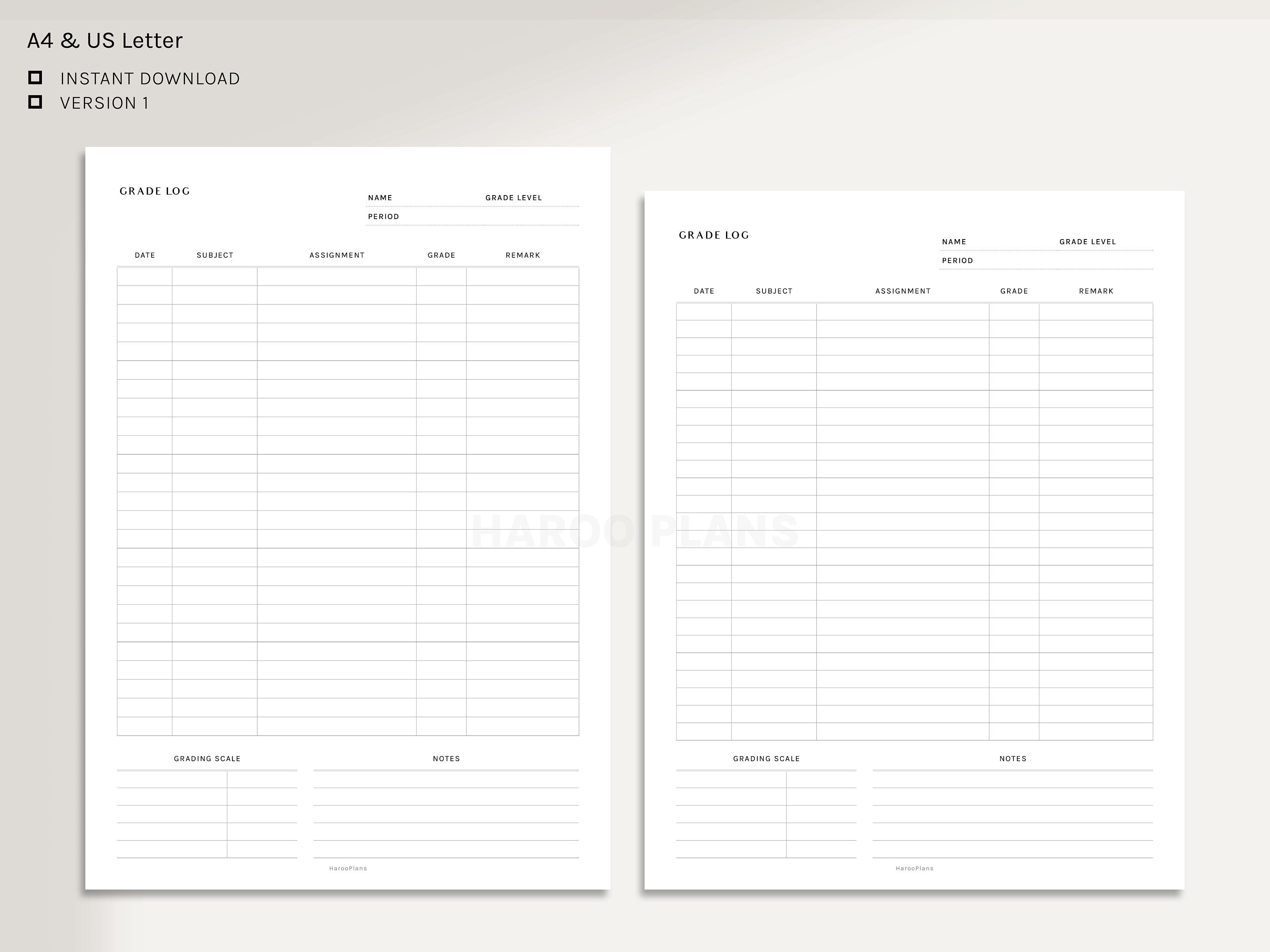 Grade Log Sheet A4 US Letter Printable Planner Inserts - Etsy Canada
