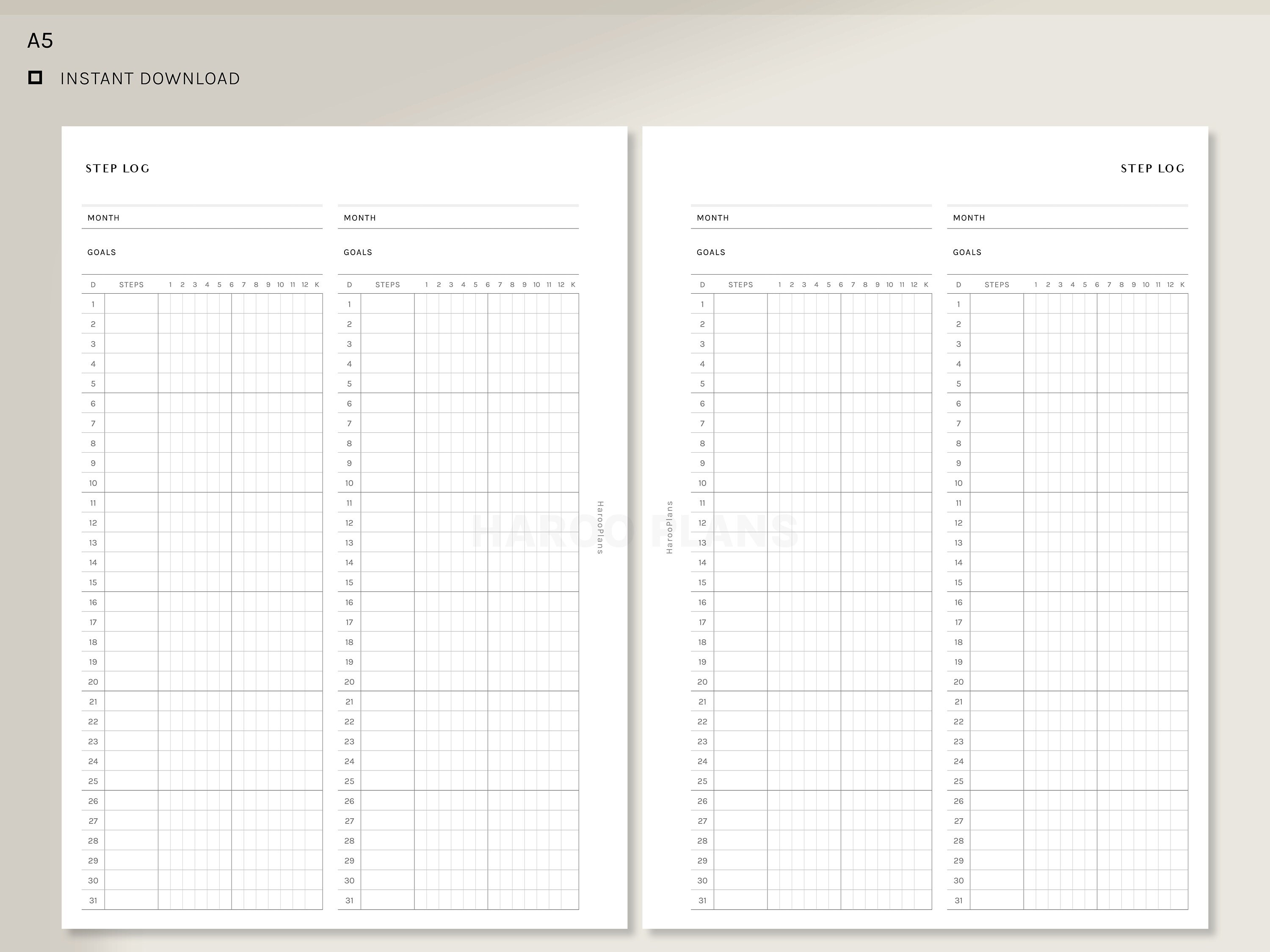 Step Log A5 Printable Planner Inserts Health Journal - Etsy