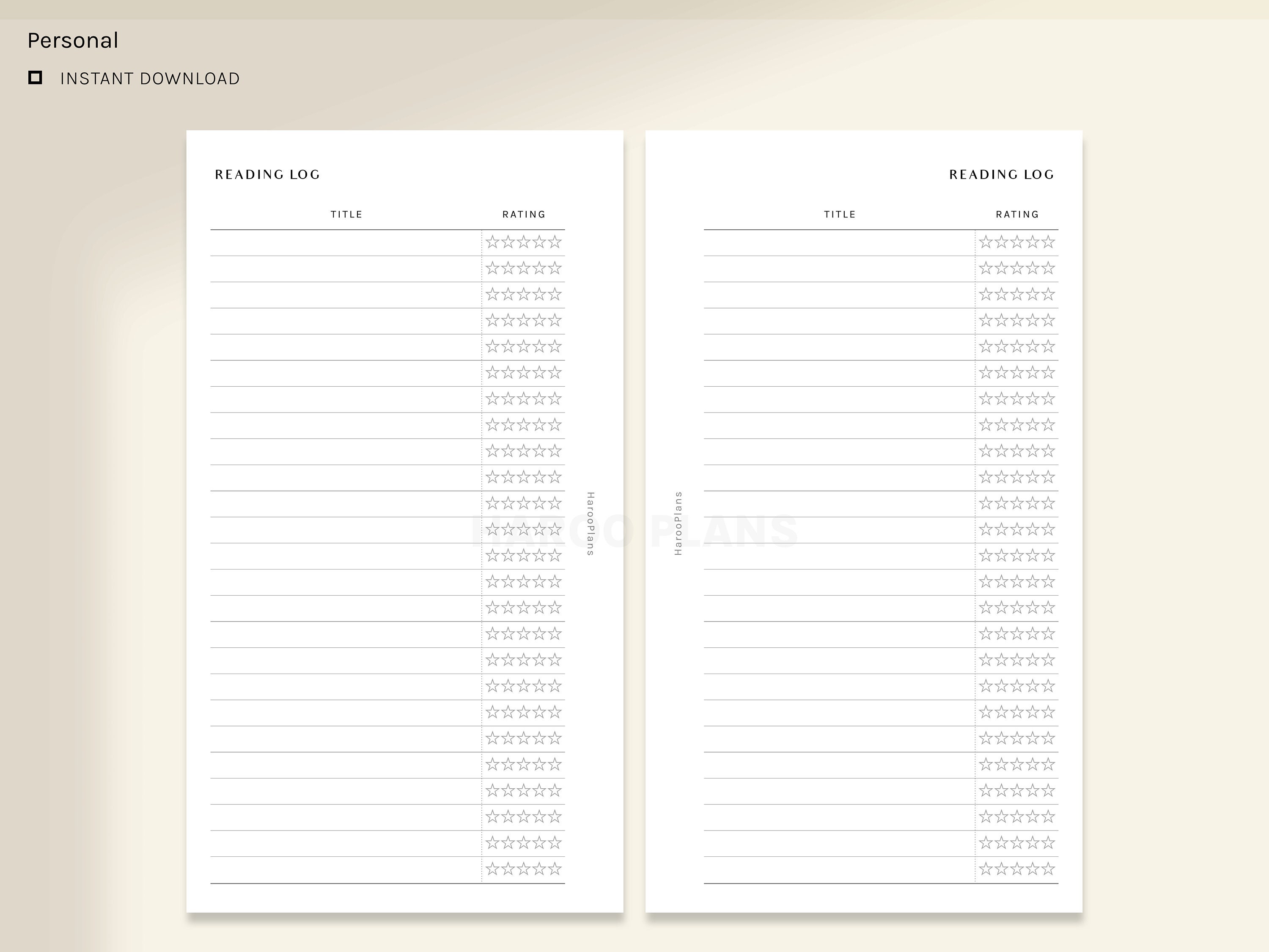 Reading Log Personal Size Printable Planner Inserts Book - Etsy