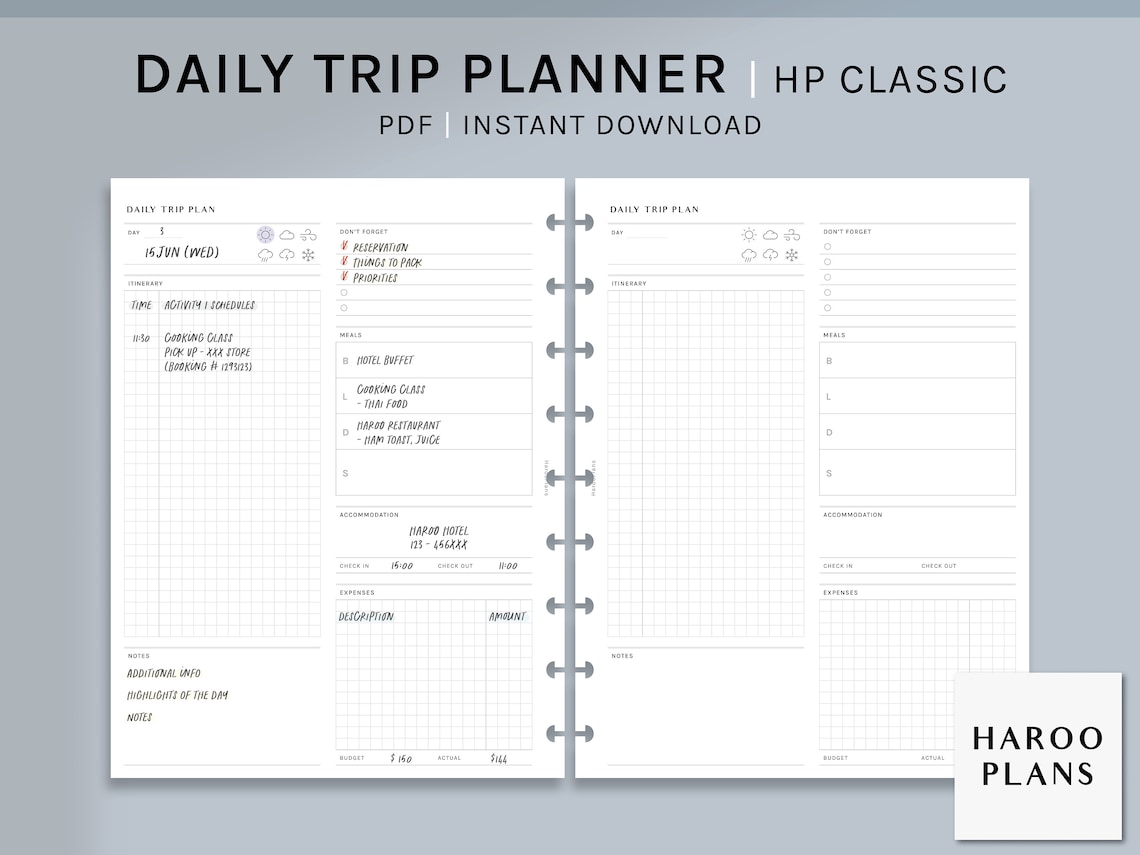 Daily Trip Plan | HP Classic Printable Happy Planner Inserts | Vacation ...