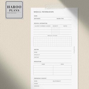 Medical Information | Personal Size Printable Planner Inserts | Simple ...