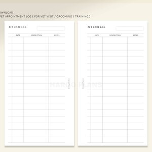 Pet Care Log | Personal Size Printable Planner Inserts | Animal Profile ...