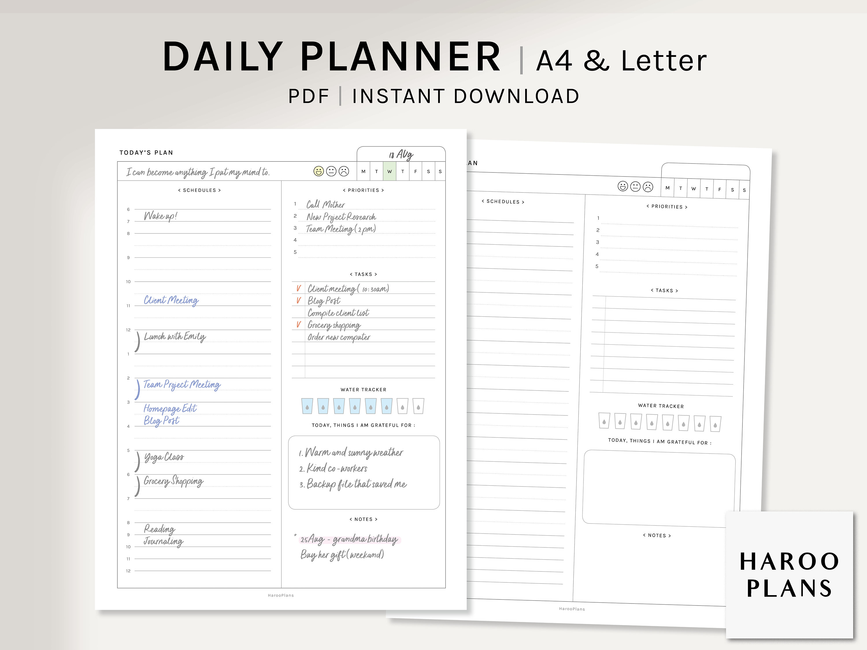 Daily Task Planner | A4, US Letter Printable Inserts | Daily Schedule ...