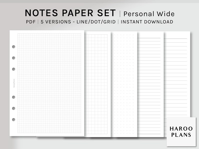 Basic Notes Paper Set | Personal Wide | Printable Planner Inserts | PW ...