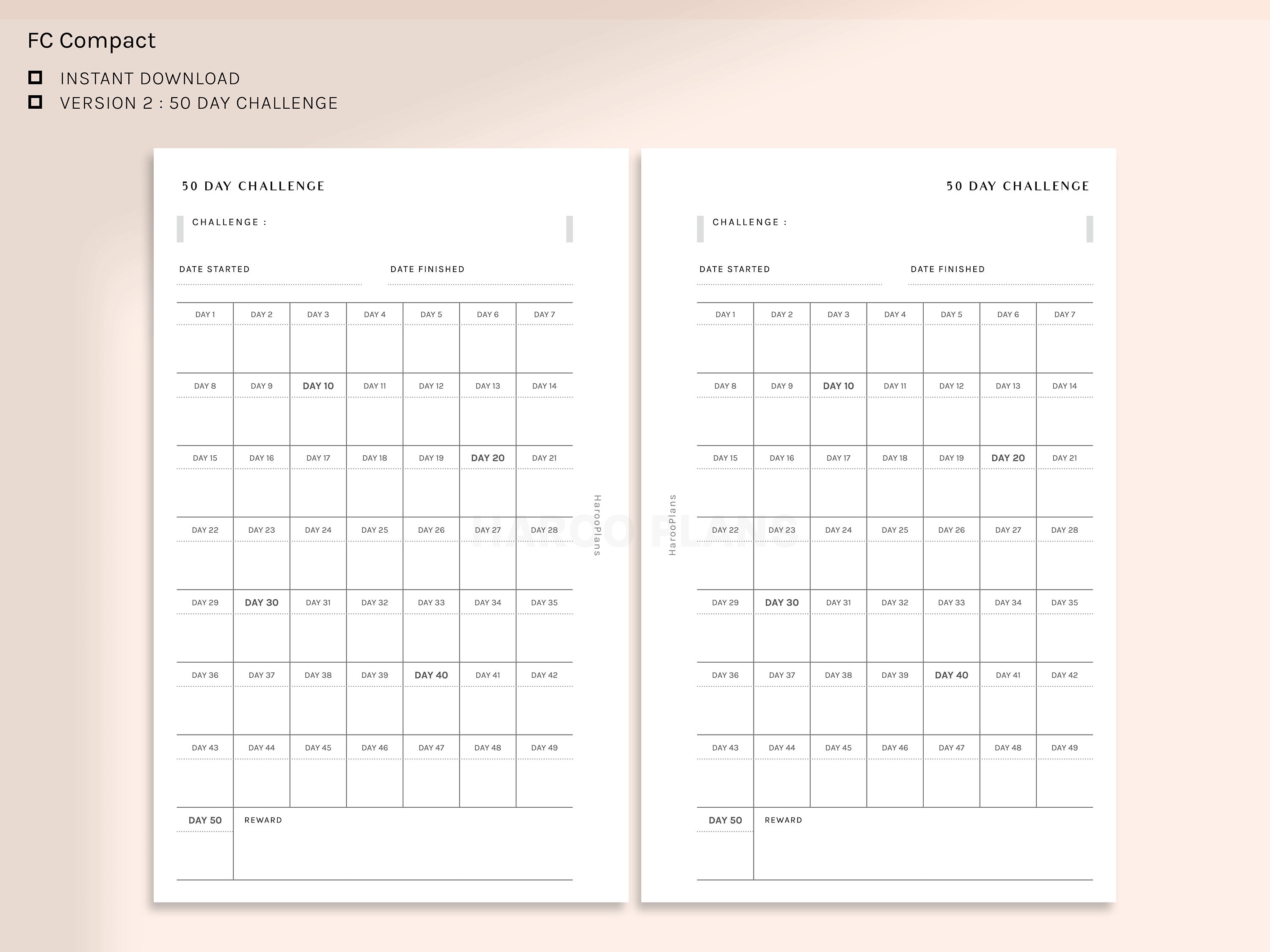Challenge Sheet FC Compact Size Printable Planner Inserts - Etsy