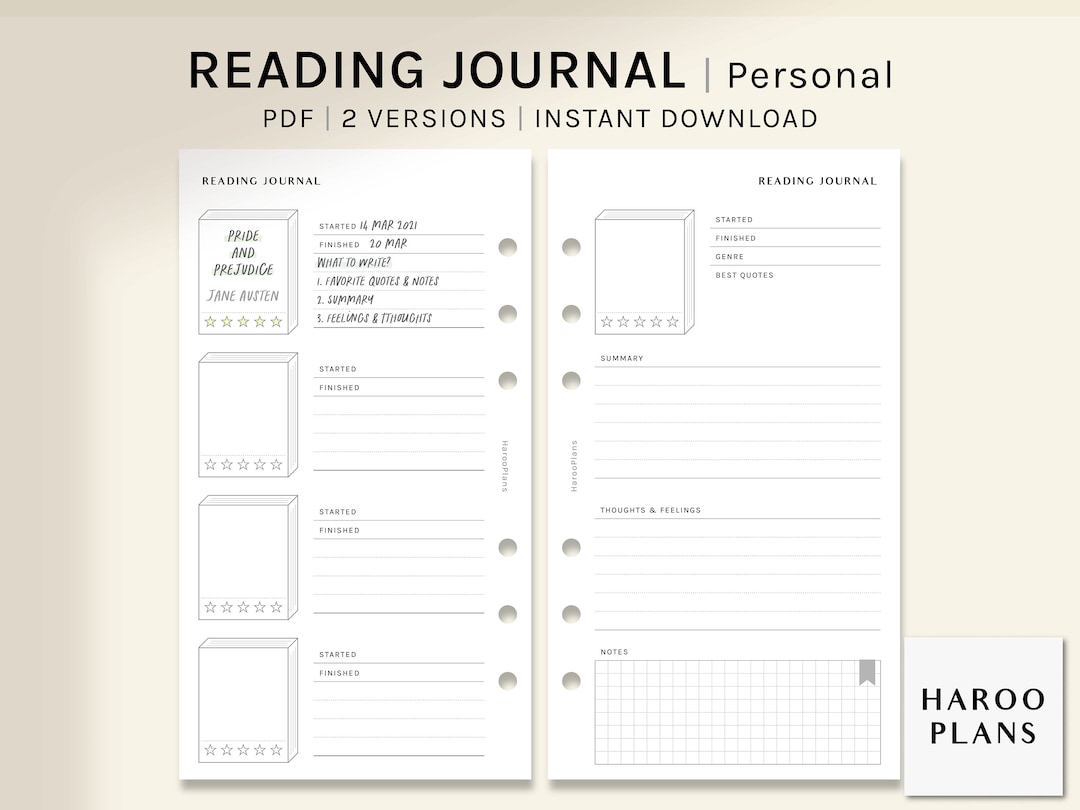 Reading Journal | Personal Printable Planner Inserts | Book Review Log ...