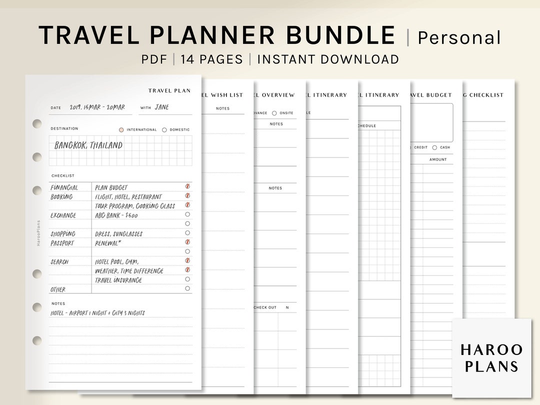 Travel Planner Bundle | Personal Printable Inserts | Trip Itinerary Template | Vacation Journal ...