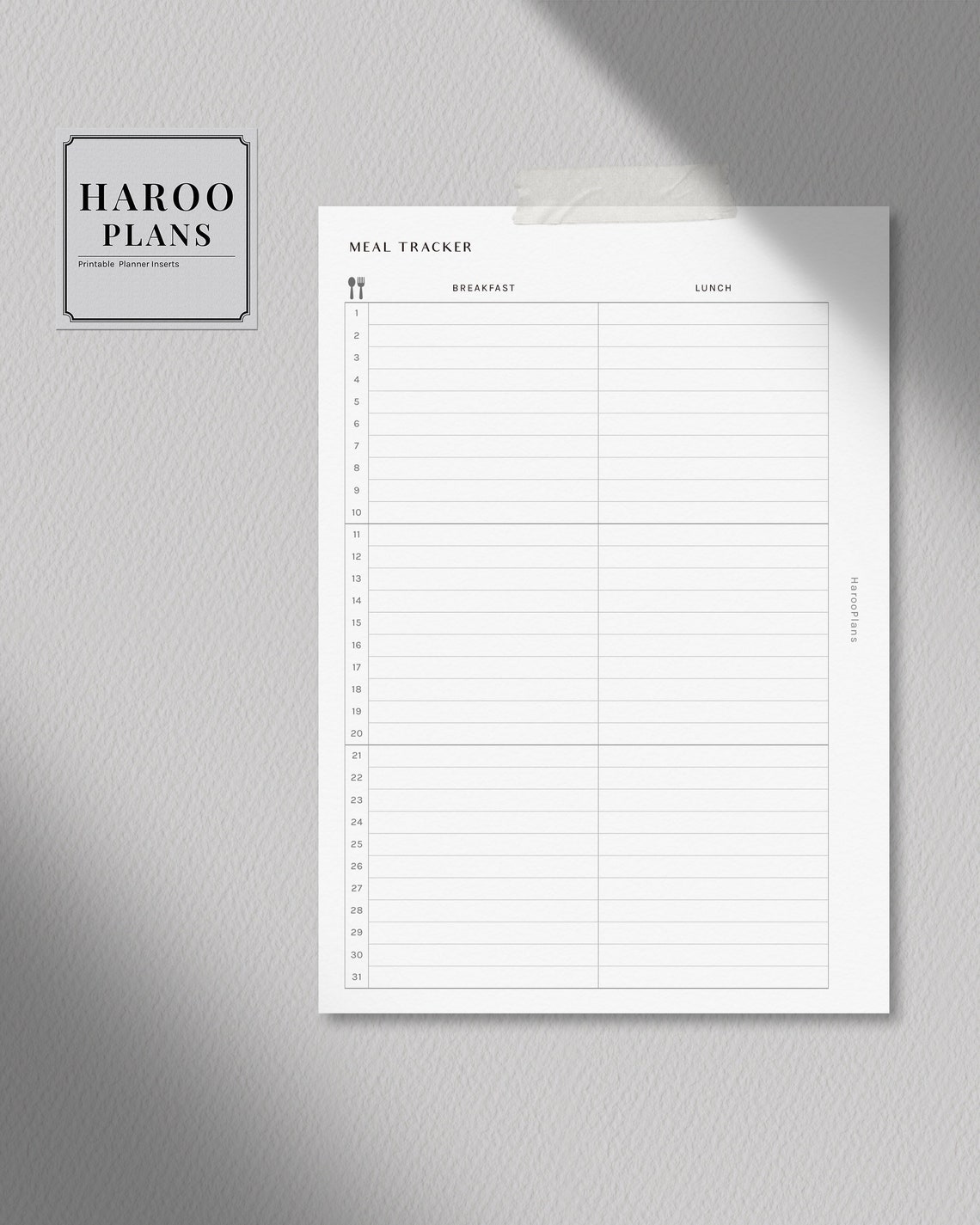 Monthly Meal Tracker | Personal Wide Printable Planner Inserts | Diet ...