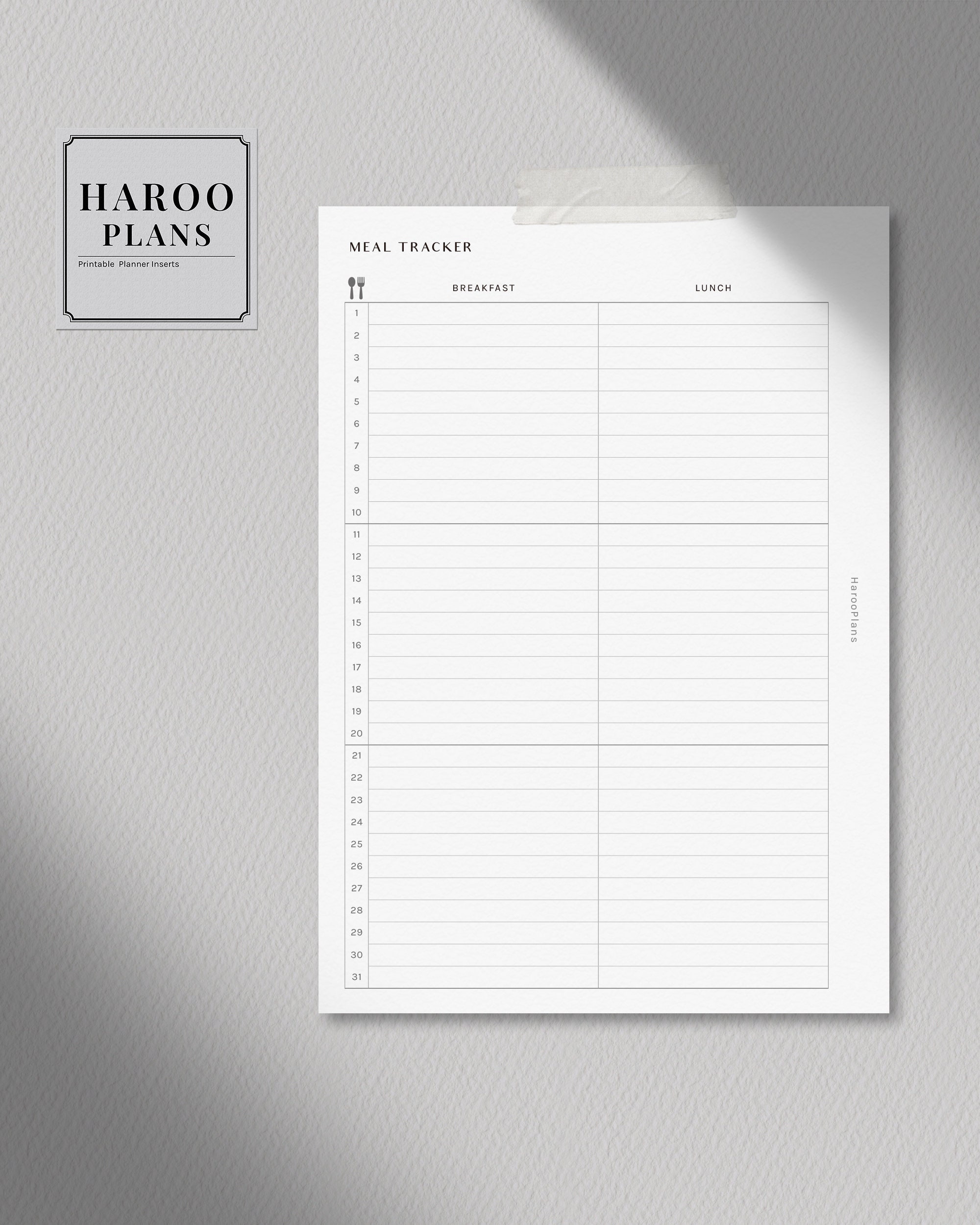Monthly Meal Tracker | Personal Wide Printable Planner Inserts | Diet ...