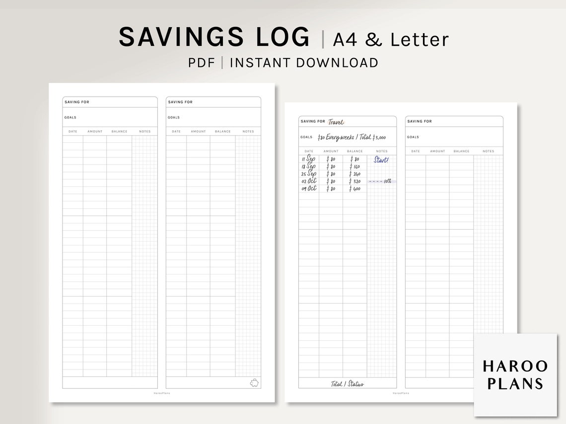 Savings Log A4 US Letter Printable Planner Inserts - Etsy