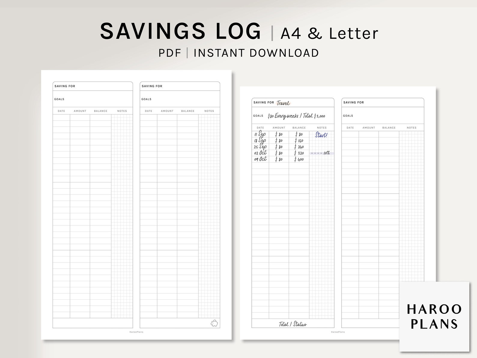 Savings Log A4 US Letter Printable Planner Inserts - Etsy