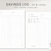 Savings Log A4, US Letter Printable Planner Inserts Financial Journal ...