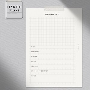 Personal Information Page | A6 | Personal Data Sheet Printable Planner ...