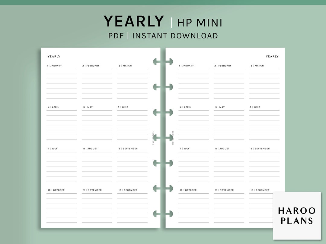 Yearly | HP Mini Printable Happy Planner Inserts | Blank Yearly Goal ...
