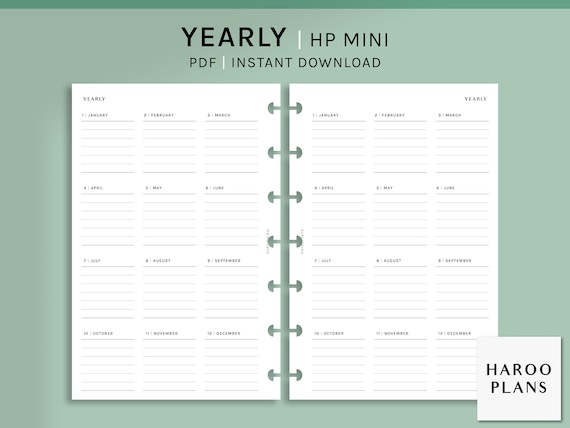 Yearly HP Mini Printable Happy Planner Inserts Blank - Etsy