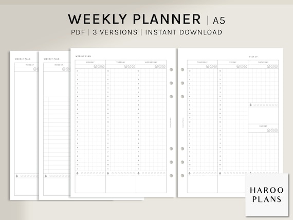 Weekly Planner A5 Printable Planner Inserts WO2P Layout | Etsy