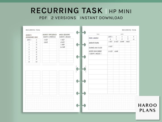 Recurring Task Log HP Mini Printable Happy Planner Inserts - Etsy