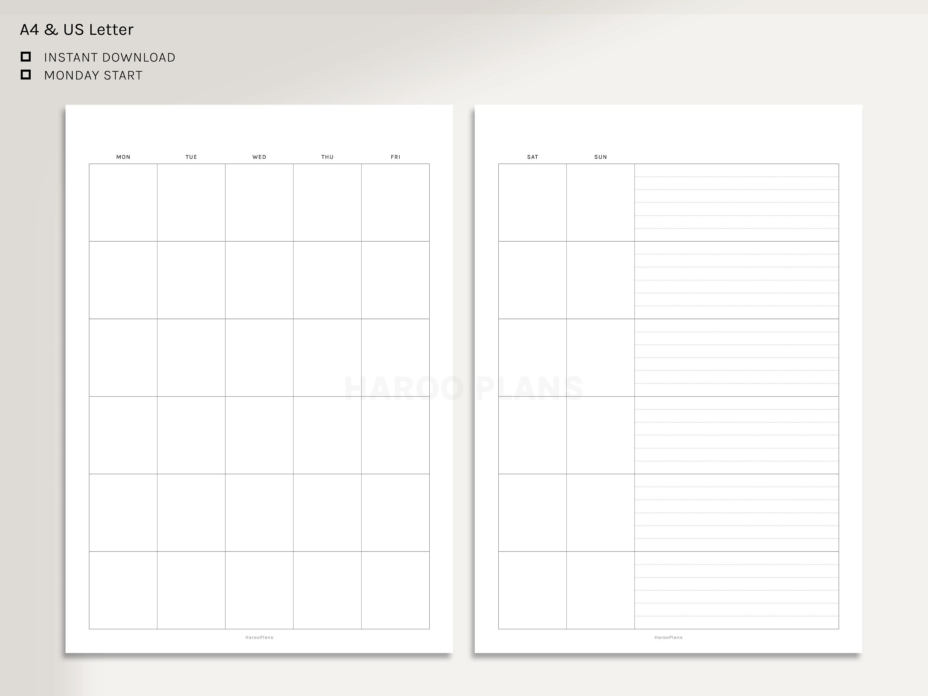 Undated Monthly A4 US Letter Printable Planner Inserts - Etsy