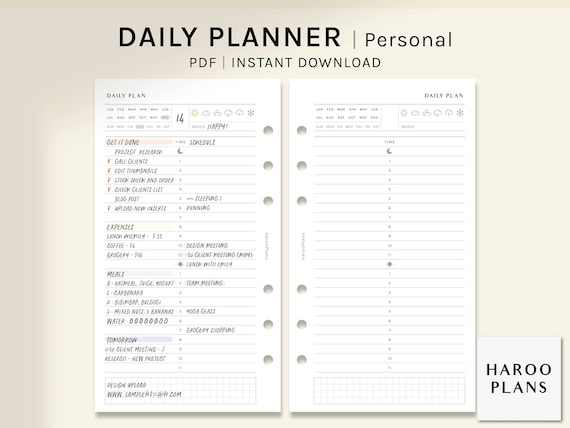 Daily Planner Personal Printable Inserts 24hours Schedule - Etsy
